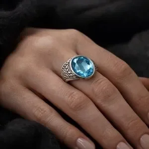 Jewelry | Striking Blue Gem Textured Silver Tone Ring Unisex | Poshmark